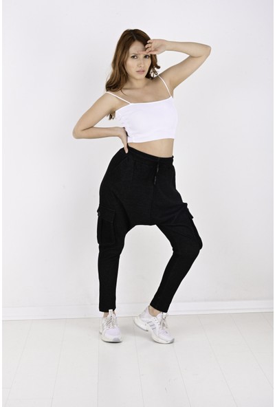 Black Steel Çelik Interlok Tasarım Kargo Cep Bayan Şalvar EŞOFMAN-2280