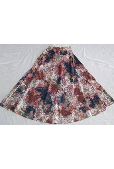 Desenli Lacivert Dijital Baskılı Kloş Etek