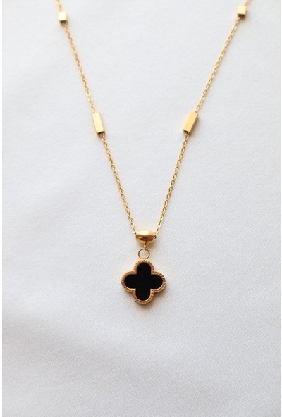 Qupa Store Çift Taraflı Yonca Model Gold Çelik Kolye Qupa Store Çift Taraflı Yonca Model Gold Çelik Kolye