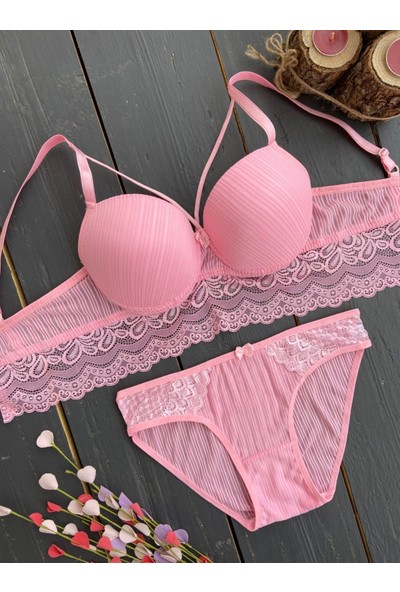 Dolgulu Şeker Pembesi Büstiyer Takım