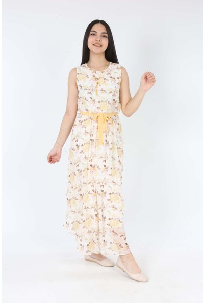 Asortix Kız Çocuk Şifon Kumaş Sıfır Kol Uzun Bel Lastikli Kemerli Elbise Asortix Kız Çocuk Şifon Kumaş Sıfır Kol Uzun Bel Lastikli Kemerli Elbise