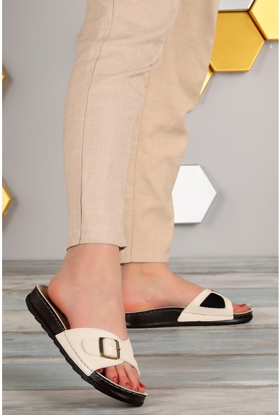 Chopper 22197 Günlük Kemerli Kadın Terlik Krem