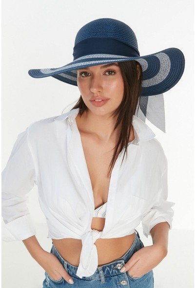 Cansoy Kadın Lacivert Hasır Şapka