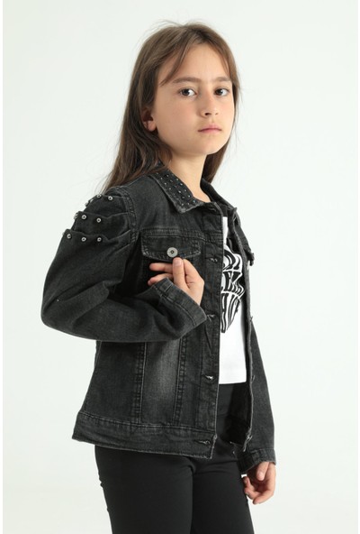 Modaplaza Kız Çocuk Yakası Taşlı Kot Ceket 6104
