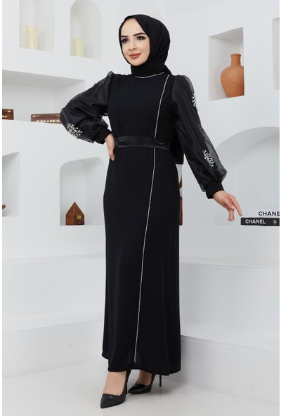 İmaj Butik Kolları Tüllü Ve Taşlı Kalem Tesettür Abiye/Siyah İmaj Butik Kolları Tüllü Ve Taşlı Kalem Tesettür Abiye/Siyah