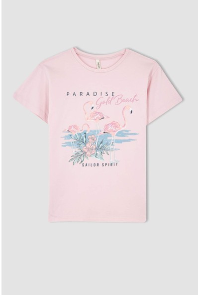 DeFacto Kız Çocuk Regular Fit Baskılı Kısa Kollu Tişört X5076A622HS