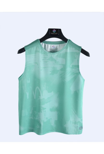 Erkek Çocuk Antrenman Kolsuz Spor Tshirt - Yeşil Baskılı