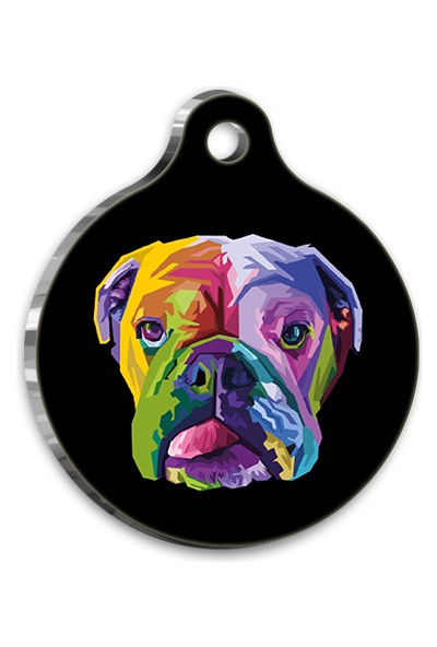 See Me Pop Art Illüstrasyon English Bulldog Yuvarlak Köpek Künyesi