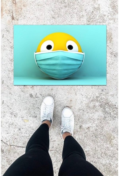 Maya Store Dijital Baskı Mavi Maskeli Emoji Desen Kapı Önü Paspası PS1388 Maya Store Dijital Baskı Mavi Maskeli Emoji Desen Kapı Önü Paspası PS1388