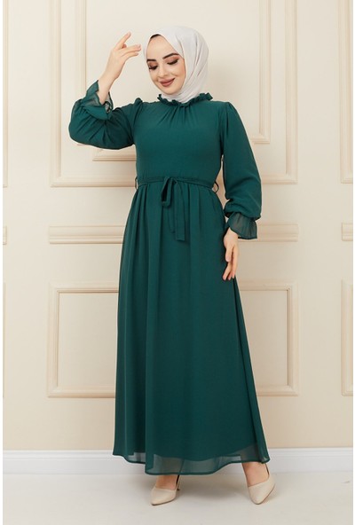 Ag Woman Yaka ve Kol Fırfırlı Şifon Elbise