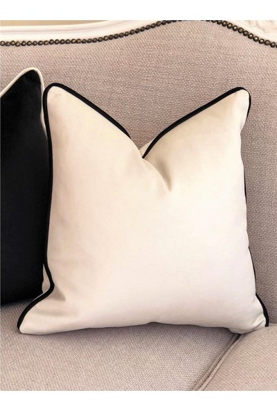 Homy Life Dekoratif Siyah Fitilli Biyeli Süet Kırlent Yastık Kılıfı – Ara Biyeli Kırlent Kılıfı