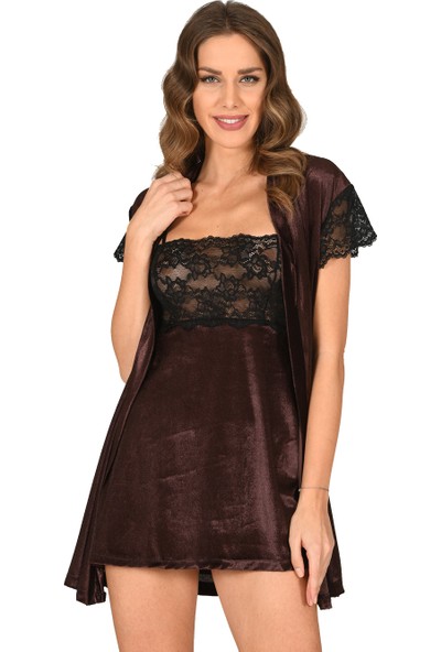 Rouva 1429 Kadife Koyu Kahve Sabahlıklı Takım Rouva 1429 Kadife Koyu Kahve Sabahlıklı Takım