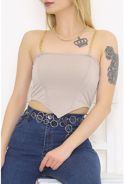 Zincir Askılı Bluz Bej - 9033.1594. Zincir Askılı Bluz Bej - 9033.1594.