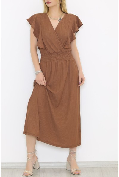 Kruvaze Yaka Elbise Kahve - 9482.1247.
