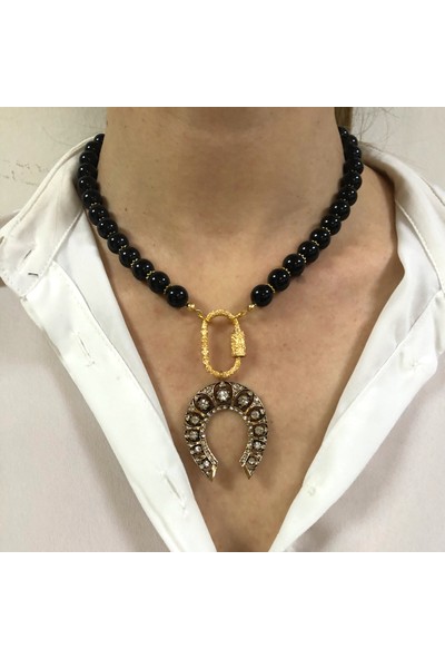 Suerte Accessories Oniks Doğal Taşlı Gold Kolye