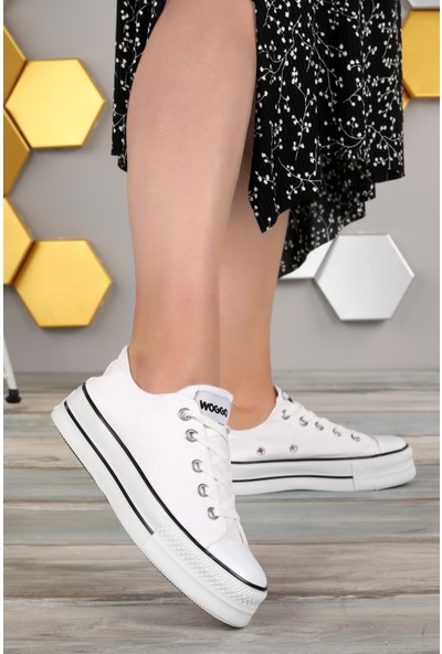 Woggo 2290 Günlük Yüksek Taban Kadın Keten Spor Ayakkabı