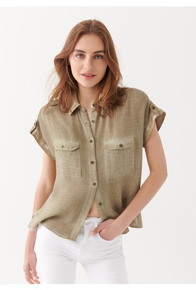 Mavi Çift Cepli Yeşil Gömlek
