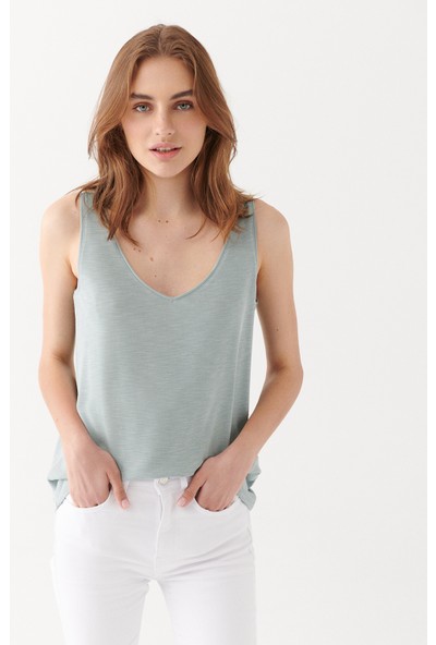 Mavi Kolsuz Gri Tişört