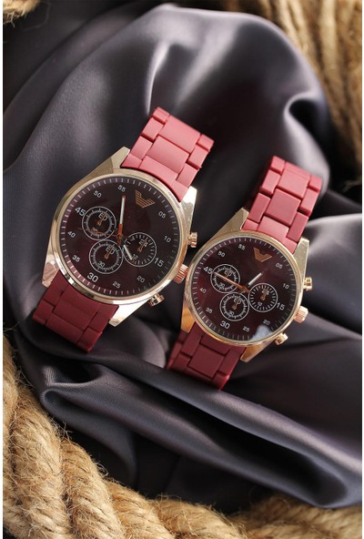 Spectrum Bordo Renk Silikon Kordonlu Rose Kasa Sevgili Saat Kombini