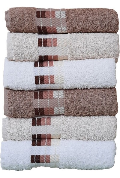 6 Lı El Yüz Havlusu Seti Zincir Bordür 100 Pamuklu Havlu Takımı 50X90 N1