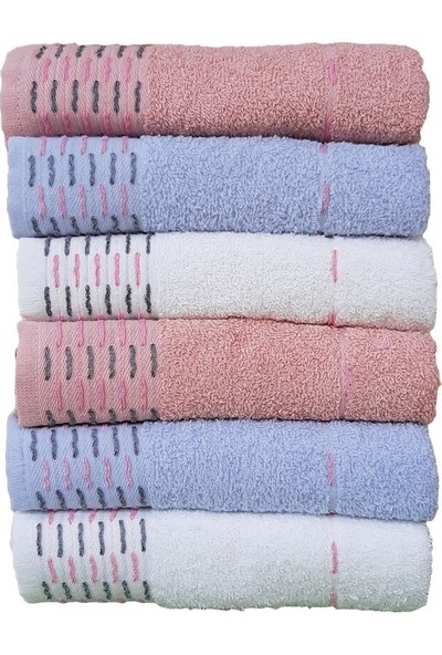 6 Lı El Yüz Havlusu Seti Zincir Bordür 100 Pamuklu Havlu Takımı 50X90 N4