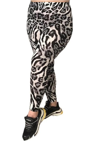 Parla Kadın Büyük Beden Leopar Penye Toparlayıcı Tayt Beyaz PS457