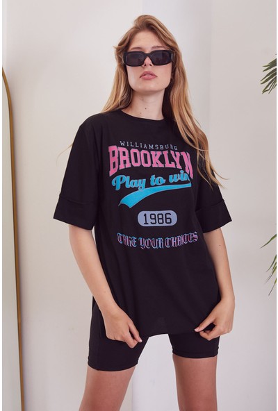 BY H Play To Win Baskılı T-Shirt-Siyah