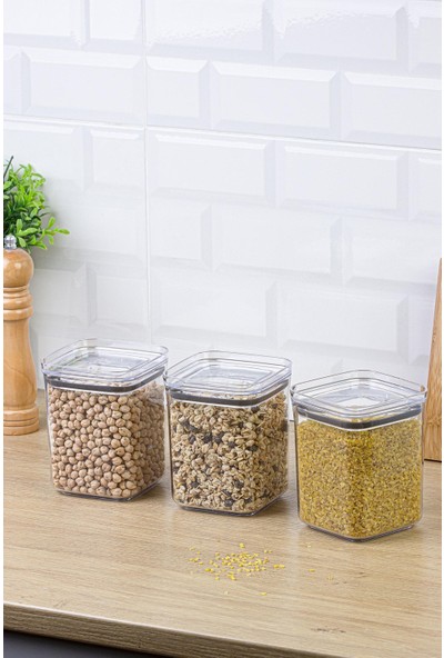 Okyanus Home Vakumlu Pratik Erzak Kavanozu Kare 3’lü Set