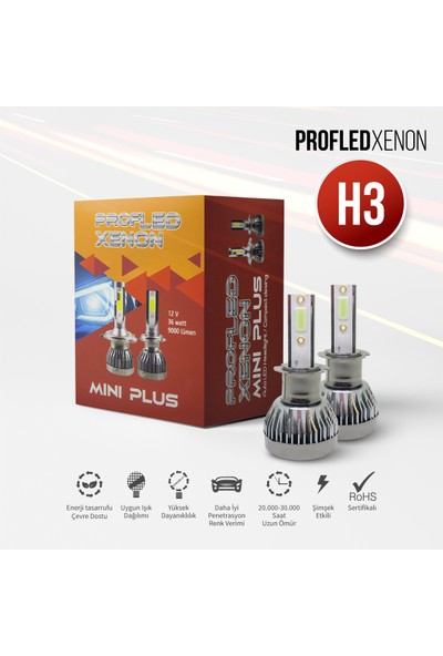 Profled H3 Mini Plus LED Xenon Far Şimşek Etkili Beyaz Renkli Oto Ampul 9000 Lümen Profled H3 Mini Plus LED Xenon Far Şimşek Etkili Beyaz Renkli Oto Ampul 9000 Lümen