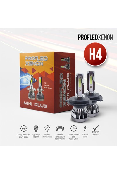 Profled H4 Mini Plus LED Xenon Far Şimşek Etkili Beyaz Renkli Oto Ampul 9000 Lümen Profled H4 Mini Plus LED Xenon Far Şimşek Etkili Beyaz Renkli Oto Ampul 9000 Lümen