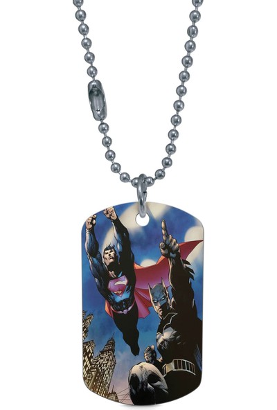 Rowalsi Batman Superman Gümüş Renk Künye / Kolye DFT5128