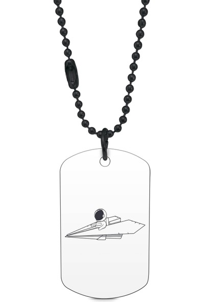 Rowalsi Kağıt Uçak Astronot Siyah Renk Künye / Kolye DFT1955 Rowalsi Kağıt Uçak Astronot Siyah Renk Künye / Kolye DFT1955