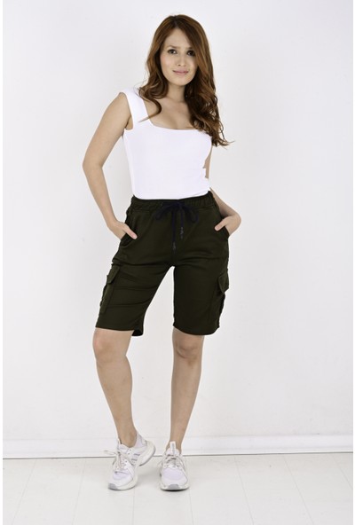 Black Steel Yanları Kargo Cepli Bayan Gabardin ŞORT-7000 Black Steel Yanları Kargo Cepli Bayan Gabardin ŞORT-7000