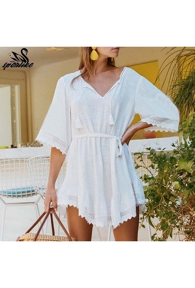 SZYKD Bikini Beyaz Sahil Elbise Pamuk Dantel Mayo Boyut: Tek Beden Beyaz (Yurt Dışından) SZYKD Bikini Beyaz Sahil Elbise Pamuk Dantel Mayo Boyut: Tek Beden Beyaz (Yurt Dışından)