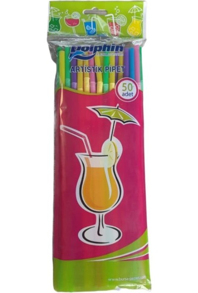 Dolphin Artistik Pipet Renkli Flexıble Straws 50LI Dolphin Artistik Pipet Renkli Flexıble Straws 50LI