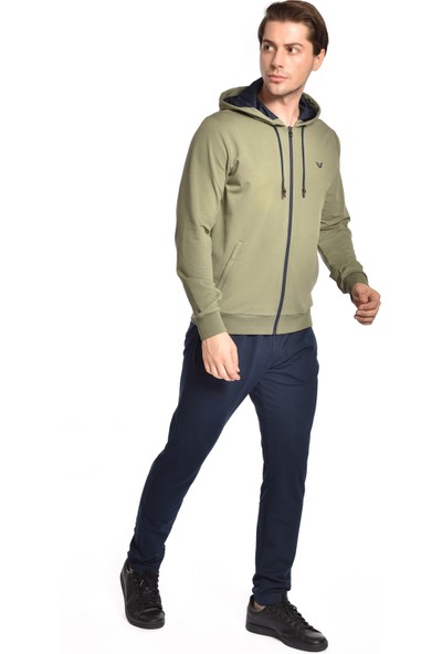 Bilcee Erkek Yeşil Kapüşonlu Cebi Fermuarlı Eşofman Takımı 8769
