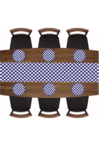 Tarzını Seç Amerikan Servis 6 Parça + Runner Takımı Dama Desenli Lacivert-Beyaz 180 x 35 cm Tarzını Seç Amerikan Servis 6 Parça + Runner Takımı Dama Desenli Lacivert-Beyaz 180 x 35 cm