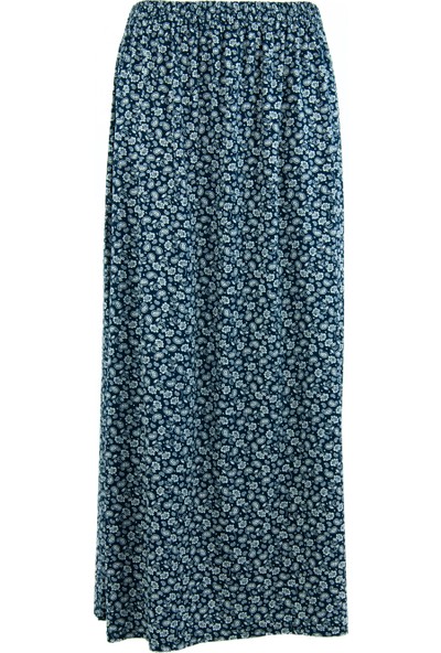 Oppland Kadın Zarif Goncagül Desenli Beli Lastikli Rahat Kesim Likralı Viskon Penye Kumaş Anne Etek