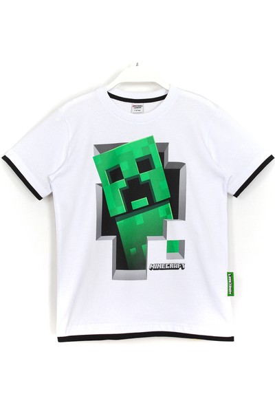 Minecraft Erkek Çocuk Minecraft Creeper 3D Baskılı T-Shirt Beyaz Minecraft Erkek Çocuk Minecraft Creeper 3D Baskılı T-Shirt Beyaz