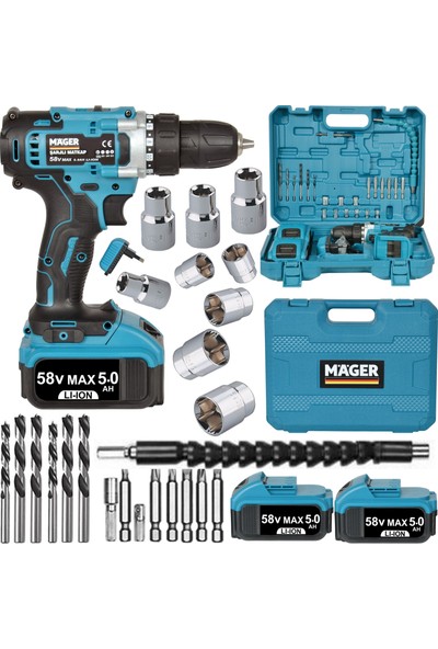 Mager Brushless Matkap Metal Şanzıman Çift Akülü 24 Parça Set + Şarjlı Vidalama Mager Brushless Matkap Metal Şanzıman Çift Akülü 24 Parça Set + Şarjlı Vidalama