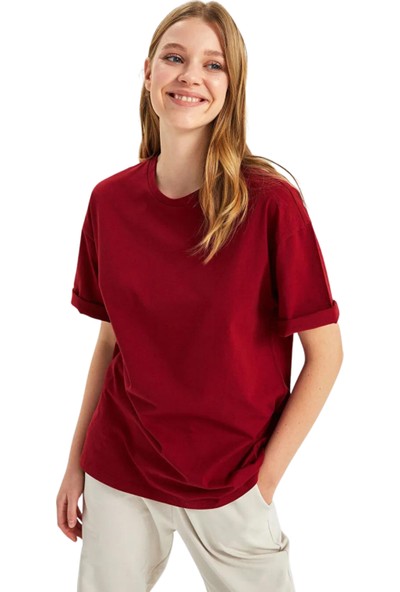 Quechers Kadın Bordo Tişört Oversize