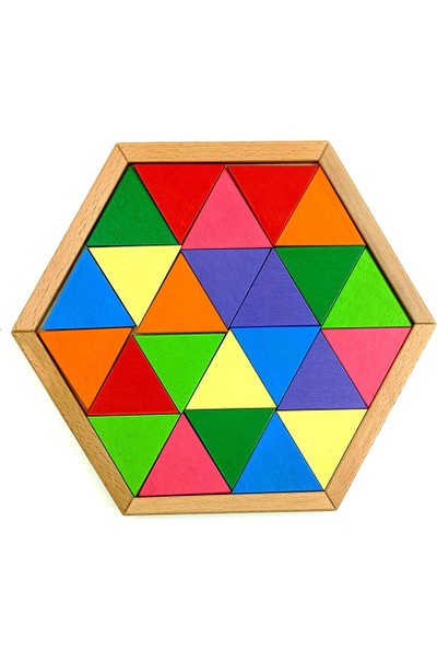 Mobistan Kids Ahşap 24 Parça Altıgen Tepsili Üçgen Puzzle Oyunu