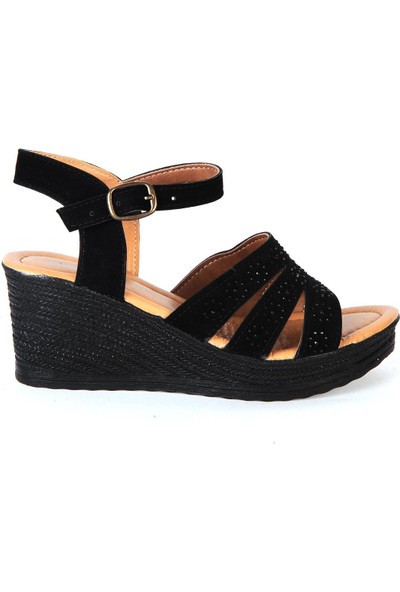 Ayakcenter 22-614 Süet 8cm Topuklu Kadın Sandalet Ayakkabı