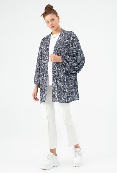 Muni Muni Baskılı Rahat Kesim KIMONO-50464-KOYU Lacivert