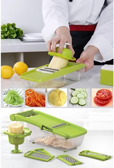 5 Başlıklı Hazneli Kaymaz Rende Jülyen Kesici Patates Havuç Rendesi-