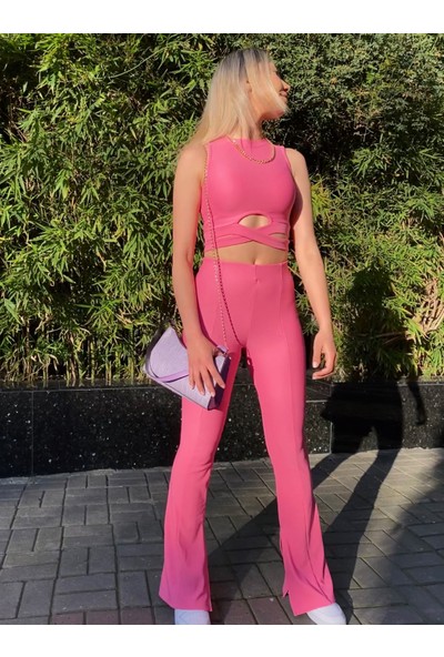 ZeynomÇ Butik Pembe Ispanyol Paça Yırtmaçlı Toparlayıcı Tayt ZeynomÇ Butik Pembe Ispanyol Paça Yırtmaçlı Toparlayıcı Tayt