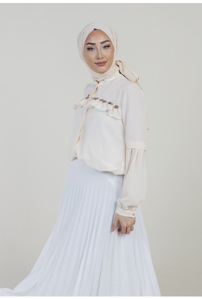 SETRMS Krem Pul Detaylı Fırfırlı Bluz 2225023