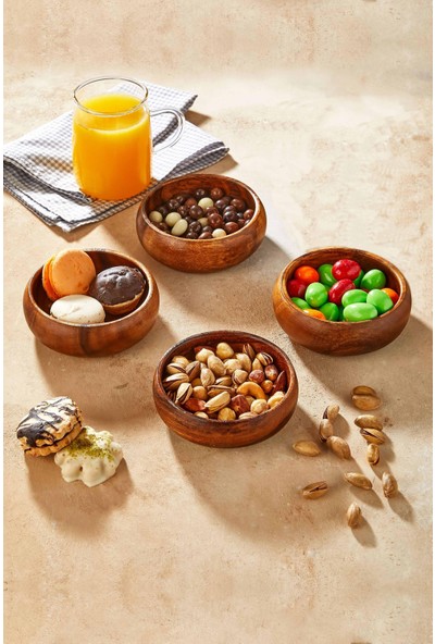 Homenıva 4'lü Akasya Kase Çerezlik Seti - El Yapımı Akasya Kase