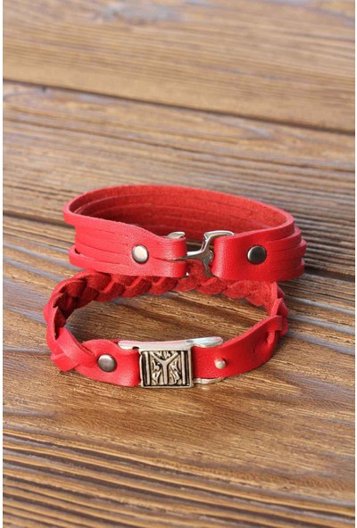 Pembe Avm Desenli Metal Aksesuarlı Kırmızı Deri Erkek Bileklik Kombin Pembe Avm Desenli Metal Aksesuarlı Kırmızı Deri Erkek Bileklik Kombin