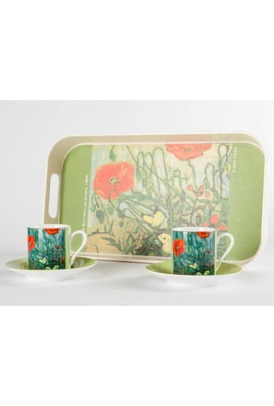 Luyano Lunart By Luyano V. Van Gogh Kahve Seti 2 Kişilik, Tepsili, Bardaklı , Poppies & Butterflies Luyano Lunart By Luyano V. Van Gogh Kahve Seti 2 Kişilik, Tepsili, Bardaklı , Poppies & Butterflies